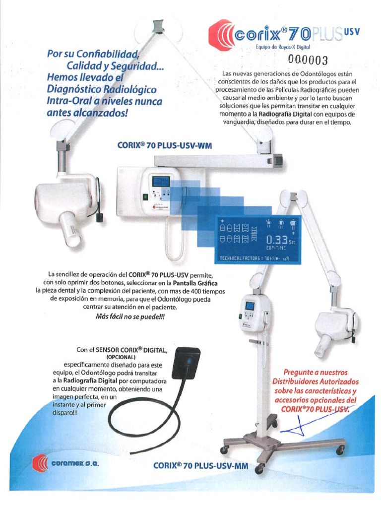 Unidad Radiológica Dental Corix 70 Plus Usv | PDF