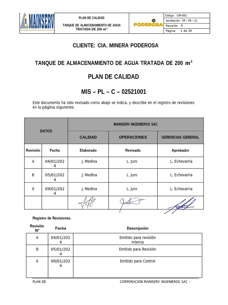 1.CMI- PLAN DE CALIDAD | PDF | Calidad (comercial) | Sistema de manejo de calidad