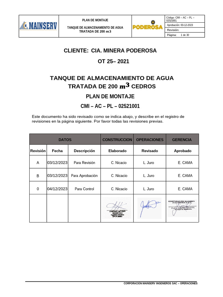 Plan de Montaje Tanque 200M3 Cedros | PDF | Soldadura | Construcción