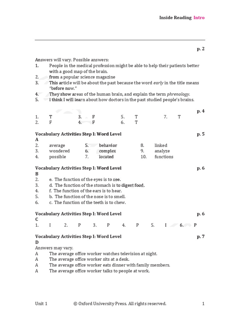 Inside Reading Intro Answer Key Second Edition | PDF