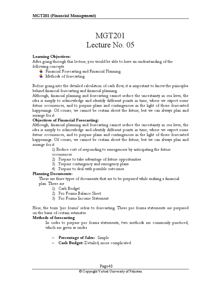 Lecture 05 Financial For Casting and Panning | PDF | Cash Flow ...