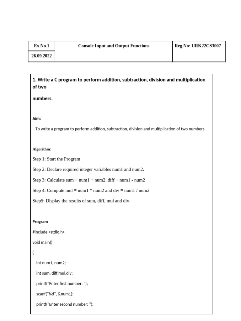 Ex1 word | PDF | Computer Program | Programming