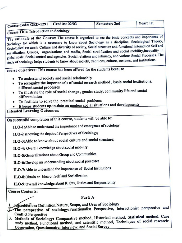 Sociology Course Outline | PDF