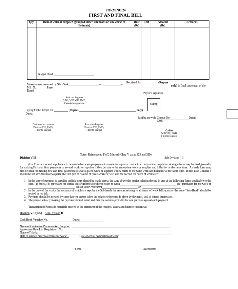FORM NO 24 Blank | PDF | Payments | Cheque