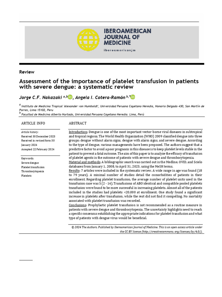 Assessment of The Importance of Platelet Transfusion in Patients With ...