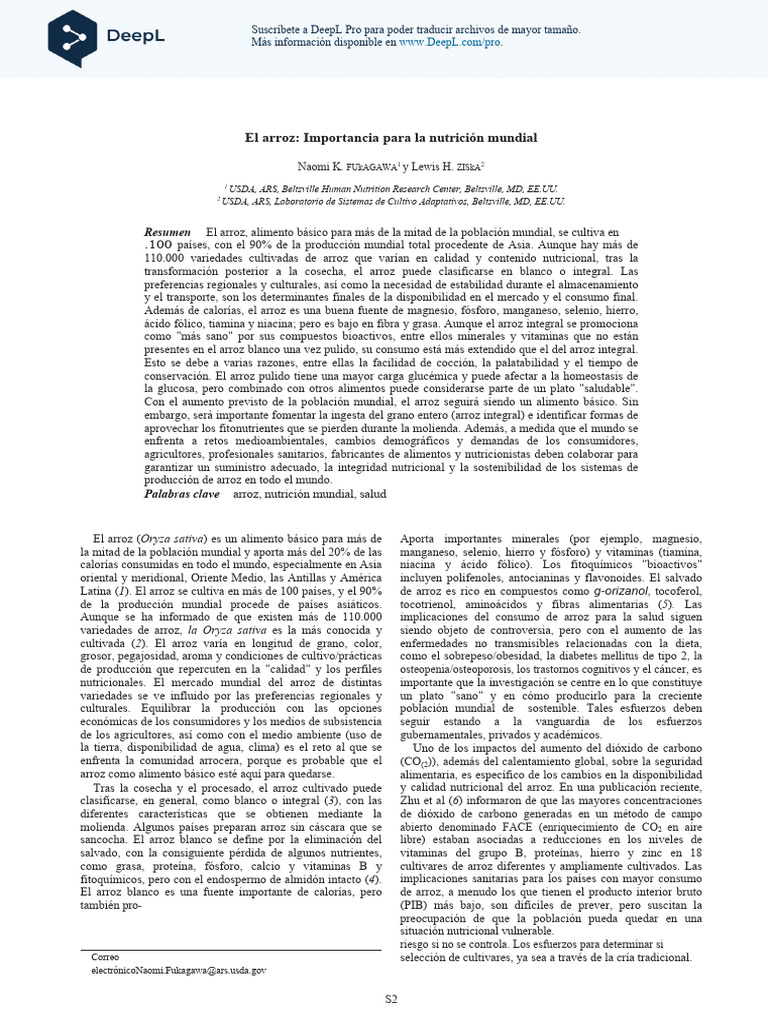 Arroz: Clave en Nutrición Global | PDF | Nutrición | Dieta y nutrición