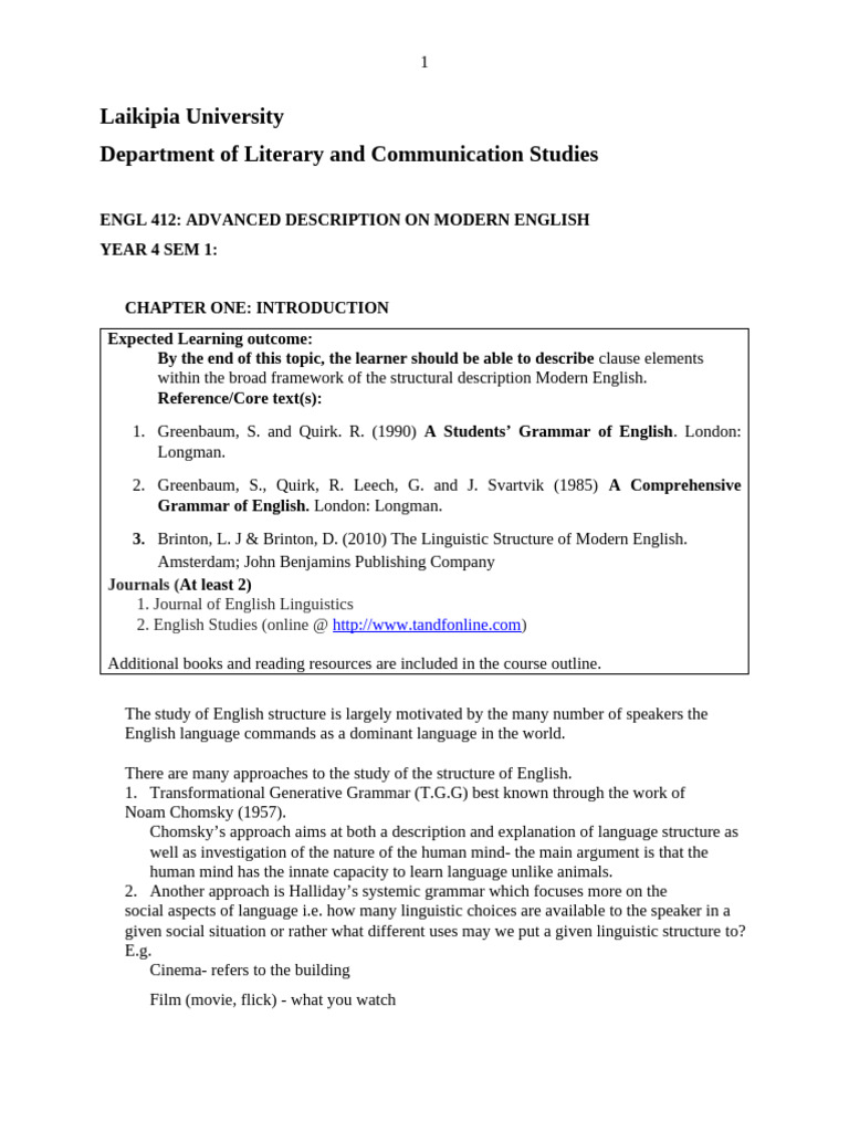 Modern English Structure Overview | PDF | Adjective | Verb