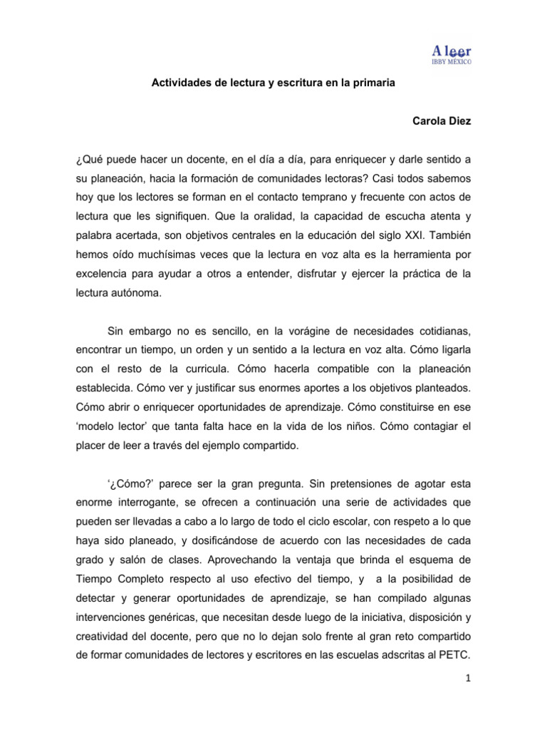 Actividades de Lectura en Primaria | PDF | Escuelas