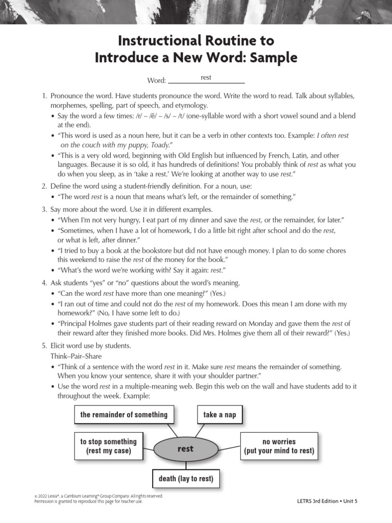 Unit 5 Session 4 Instructional Routine To Introduce A New Word - Sample ...