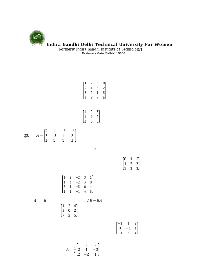 Tutorial Sheet 1 (Matrices) | PDF | Matrix (Mathematics) | Functional Analysis