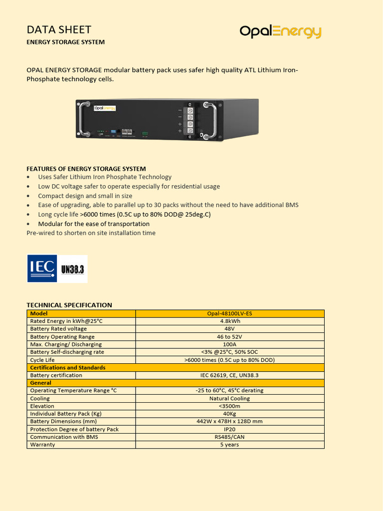 Opal Battery Energy Storage | PDF