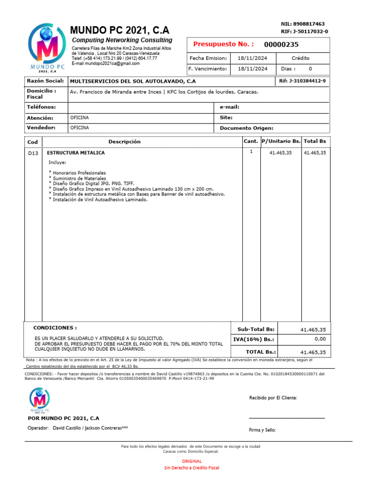 235-Multiservicios Del Sol Autolavado, C.A | PDF | Economias | Bancario