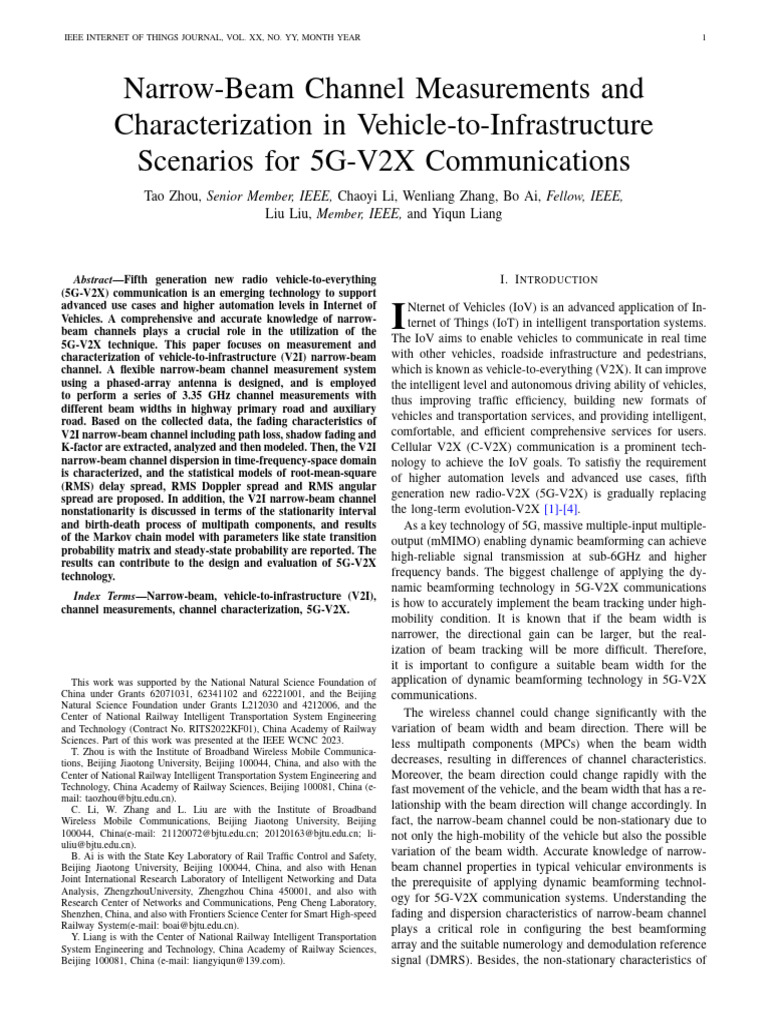 Narrow-Beam Channel Measurements and Characterization in Vehicle-to-Infrastructure Scenarios for ...