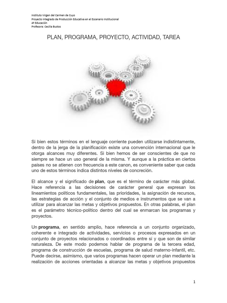 Diferencia Entre Plan - Programa - Proyecto - Actividad - Tarea | PDF | Planificación | Maestros