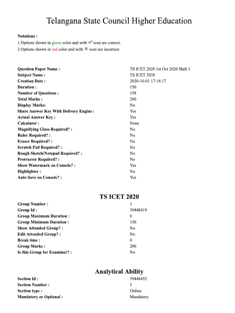 Ts Icet 2020 Question Paper | PDF