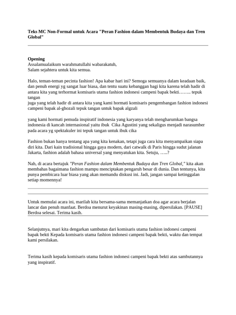 Teks MC Non Formal 2025 Publik Speaking | PDF