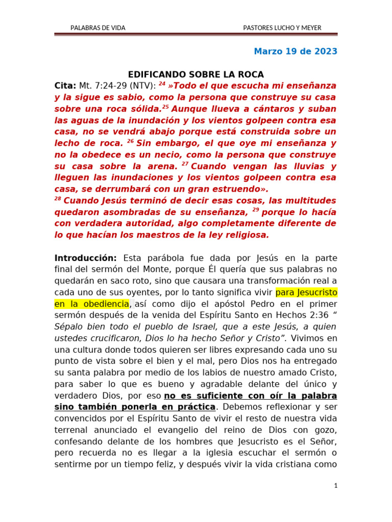 Construyendo Sobre La Roca Pdf Jesús Dios