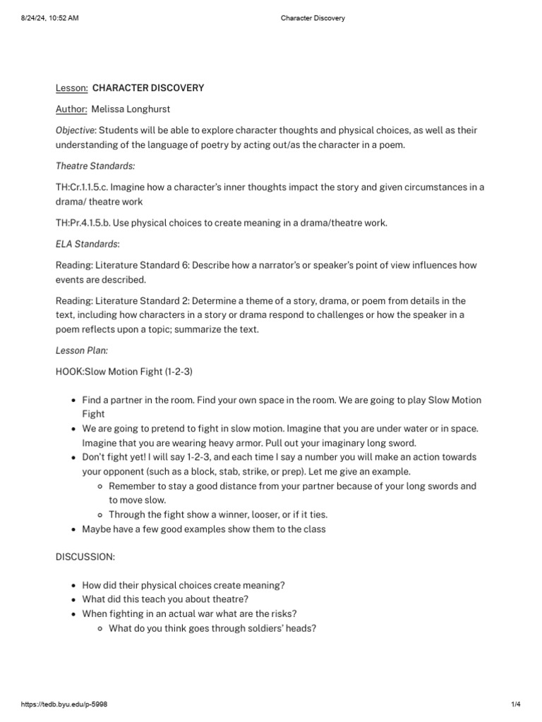 Character Discovery Lesson | PDF
