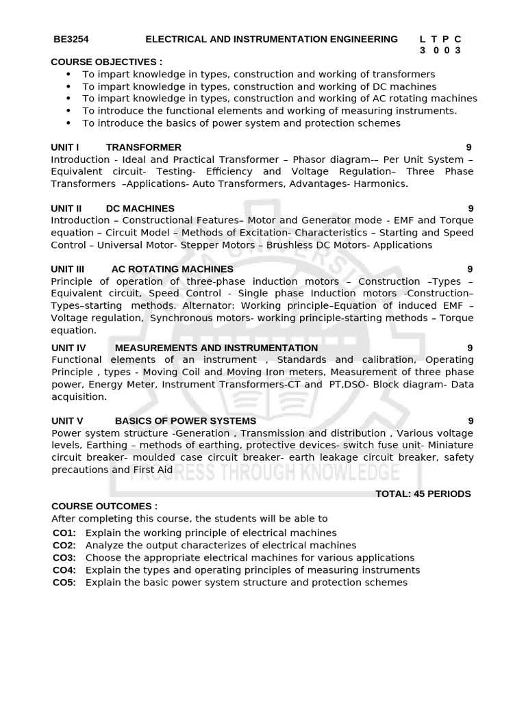 Be3254-Electrical and Instrumentation Engineering | PDF | Transformer | Electric Motor