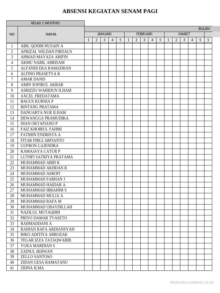 Absensi Kegiatan Senam Pagi | PDF