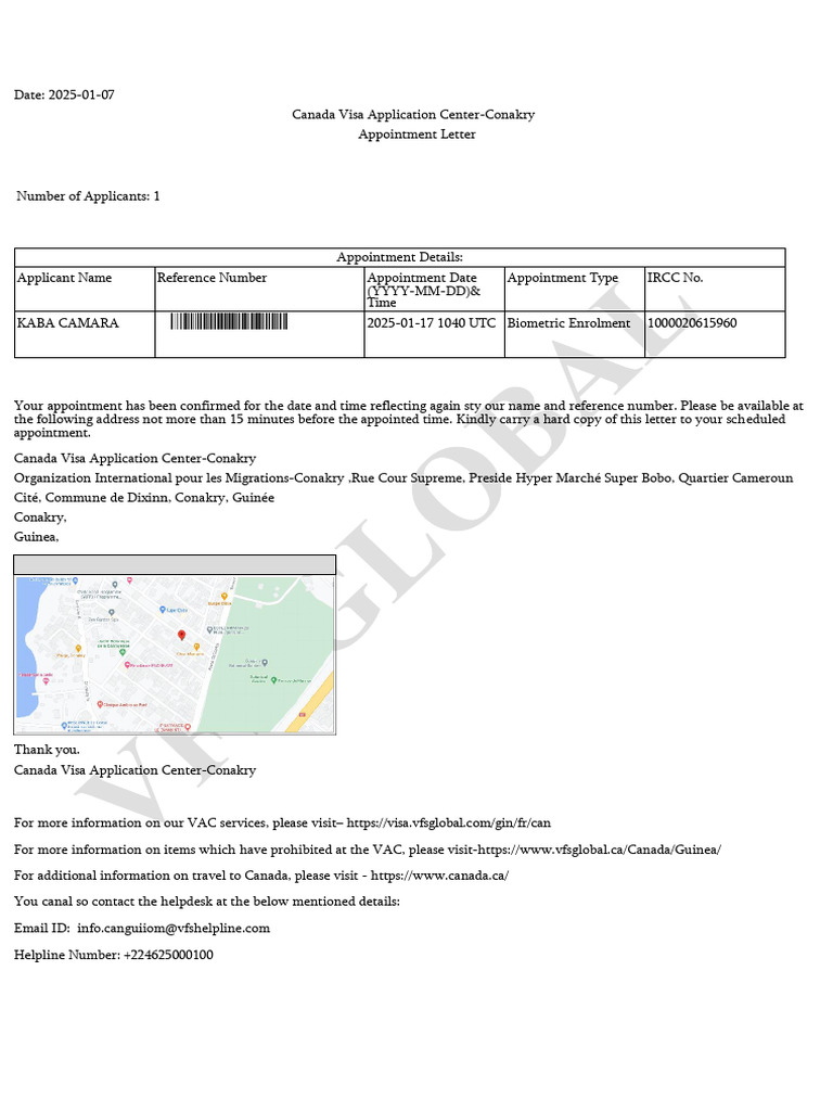 Canada Visa Appointment Notice | PDF