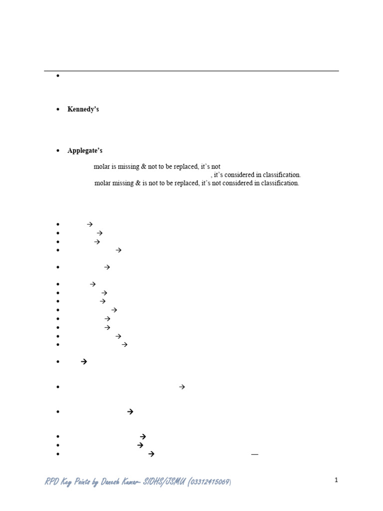RPD Key Points by Danesh | PDF | Dental Anatomy | Mouth