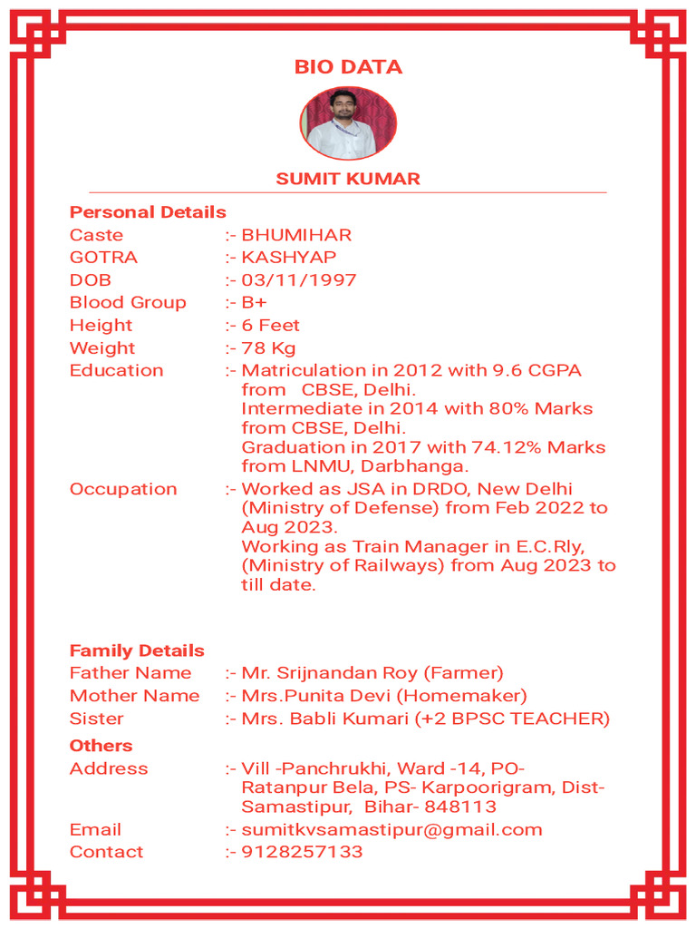 Biodata Sumit | PDF
