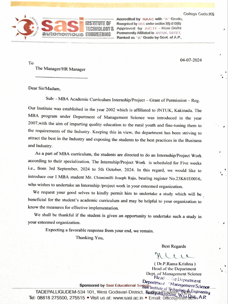 intership letter | PDF