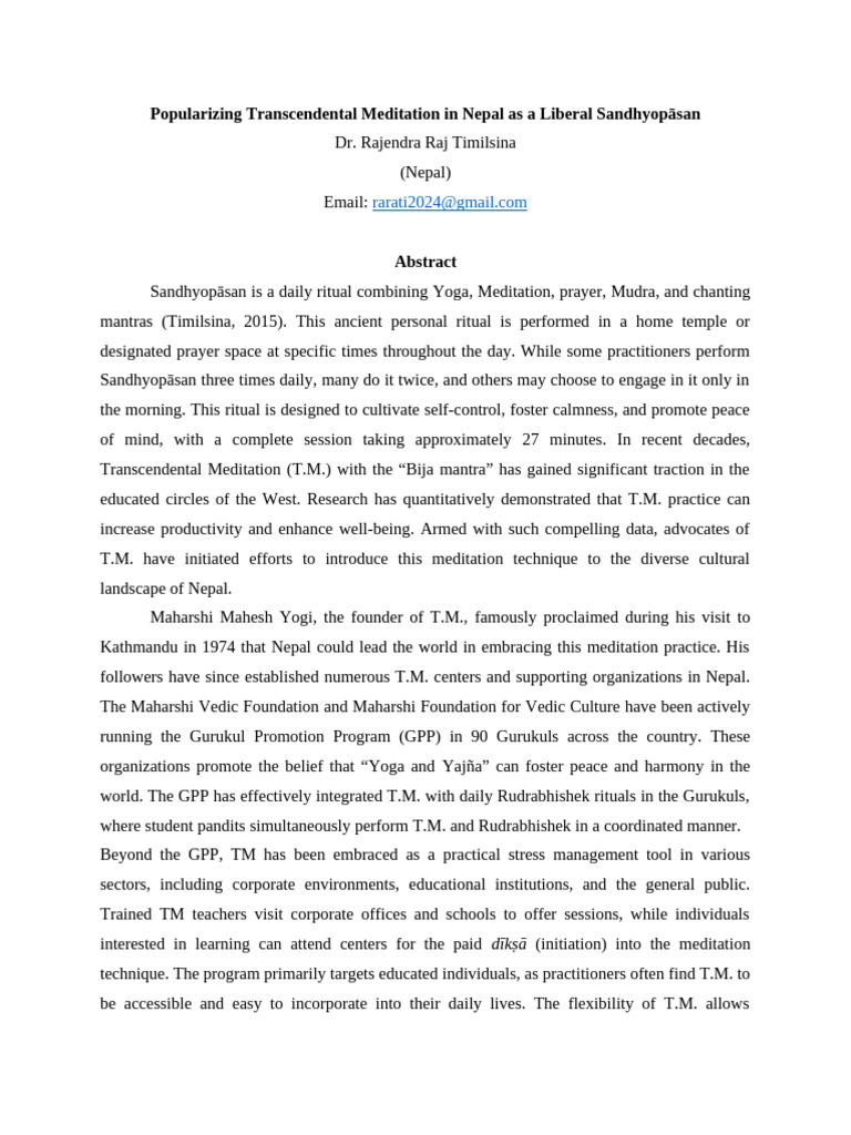 Abstract - Rajendra - Raj - Timilsina - TM - Sandhyopāsan | PDF ...