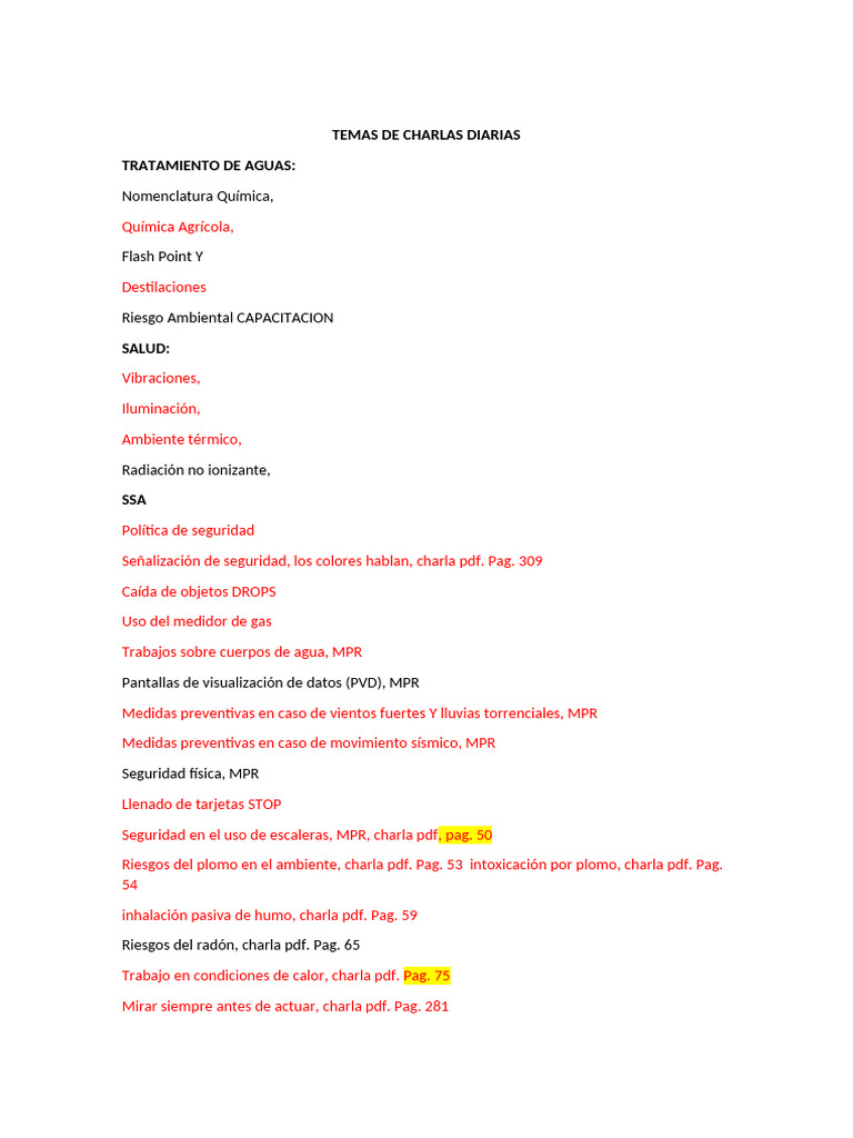 Temas de Charlas Diarias | PDF