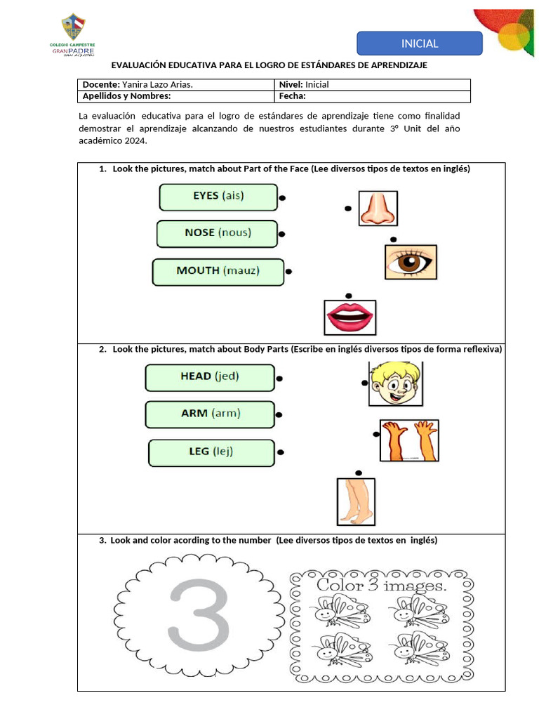 English Exam 2do Prim | PDF