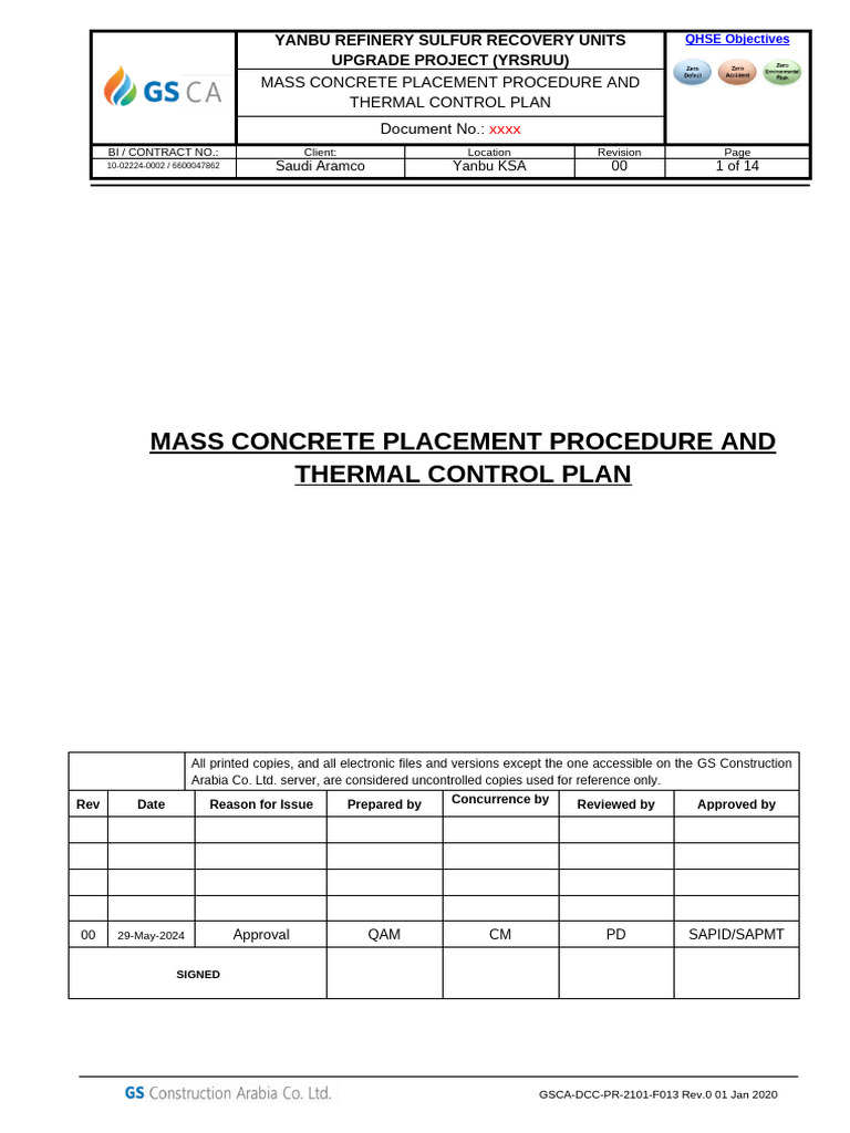Mass Concrete Thermal Control Plan | PDF | Concrete | Cement