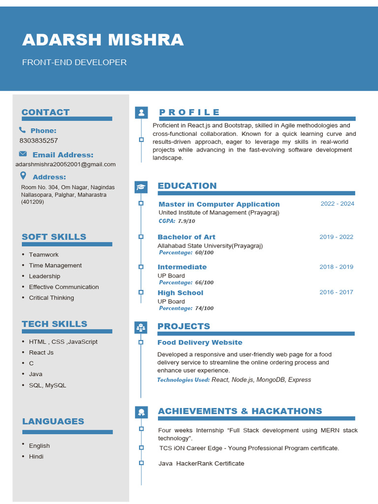 Adarsh Resume (2) | PDF | Software Engineering | Computing