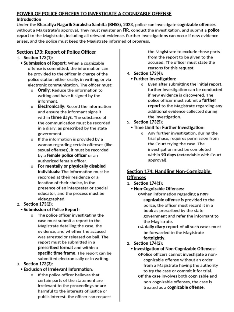 Power of Police Officers To Investigate A Cognizable Offense | PDF ...