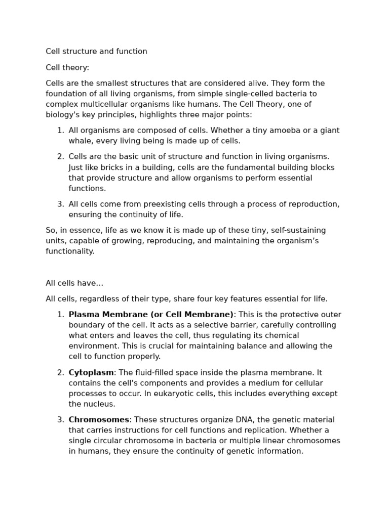 Cell Structure and Function Notes | PDF | Endoplasmic Reticulum | Cell ...