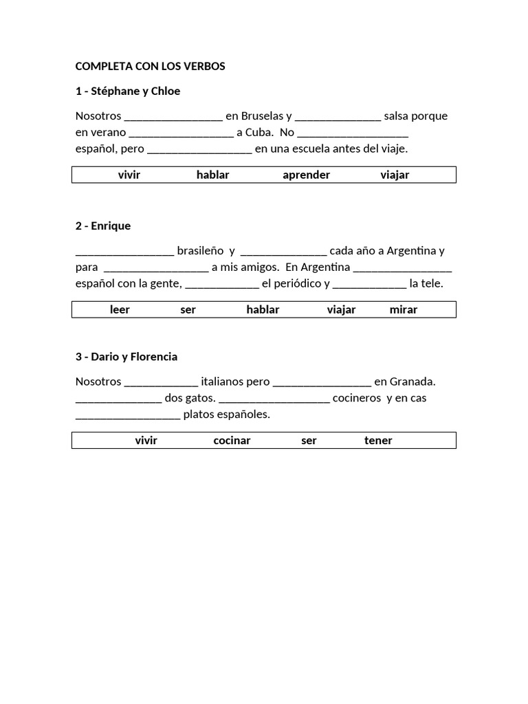 Completa con los verbos en español | PDF