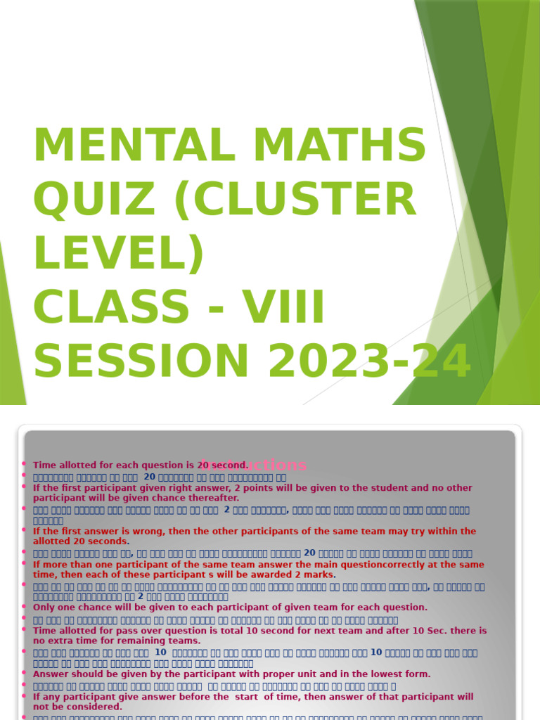 Mental Maths Quiz (Cluster Level) Viii | PDF