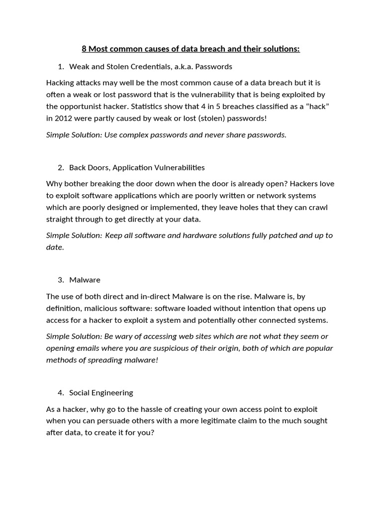 8 Common Causes of Data Breaches | PDF | Malware | Exploit (Computer ...