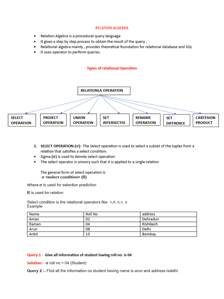 relational algebra | PDF | Relational Model | Information Retrieval