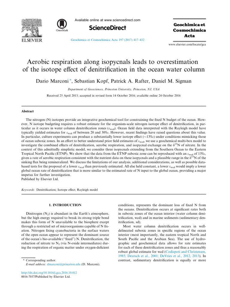 Isotope Effect of Ocean Denitrification | PDF | Oceans | Water