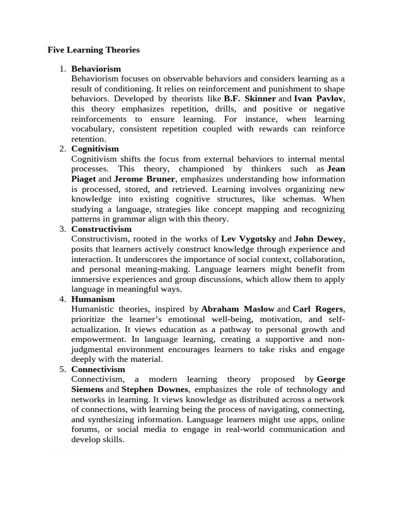 Understanding Five Learning Theories | PDF | Constructivism (Philosophy ...