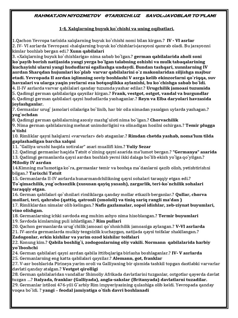 Savol Javob 7 Sinf | PDF