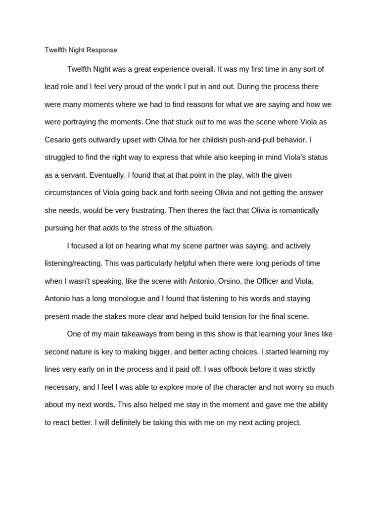 Insights from My Twelfth Night Experience | PDF