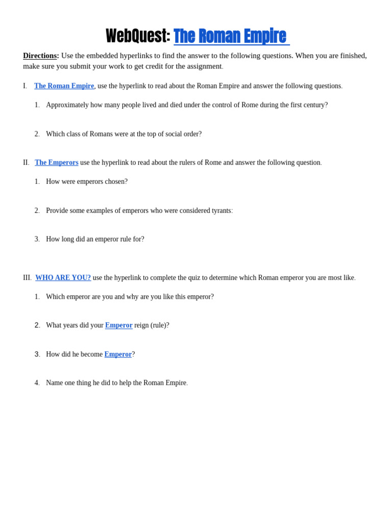 WebQuest The Roman Empire - 9506402 | PDF
