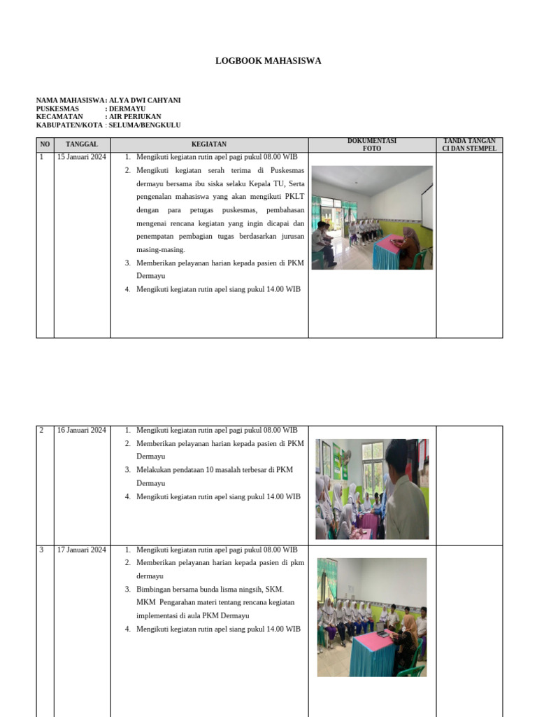 LOGBOOK ALYA DWI CAHYANI | PDF