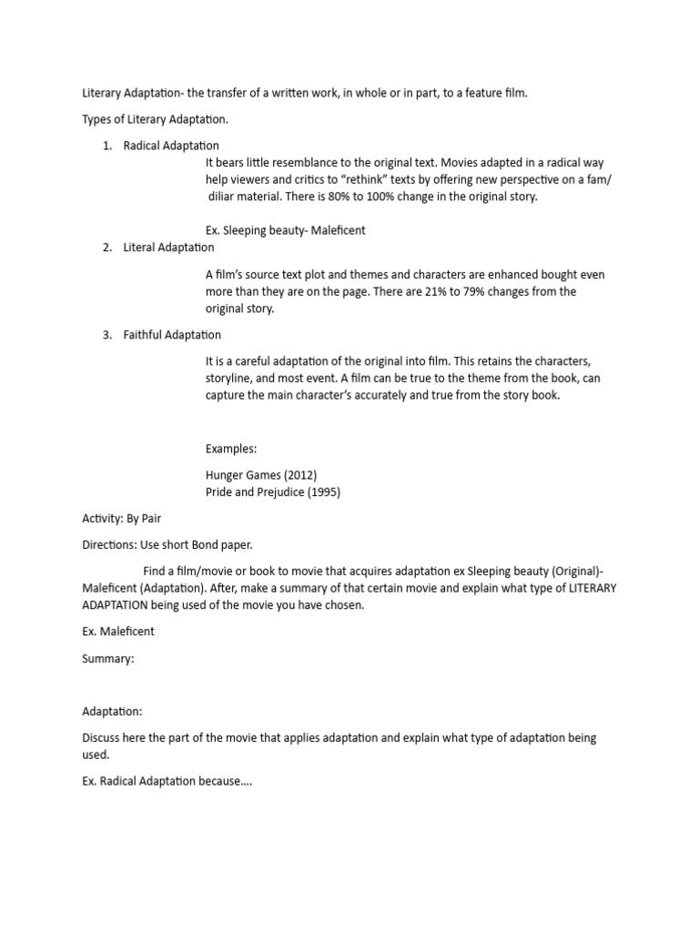 Literary Adaptation | PDF