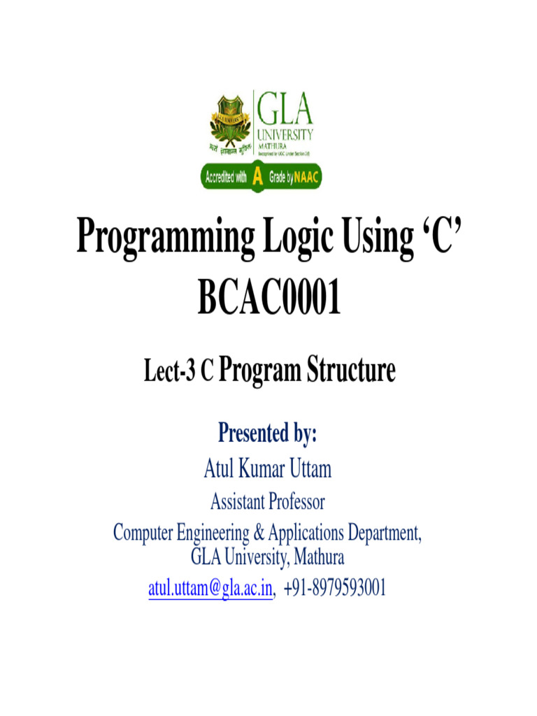Lect 3 Programming Logic Using ‘c C Program Structure Pdf Computer 