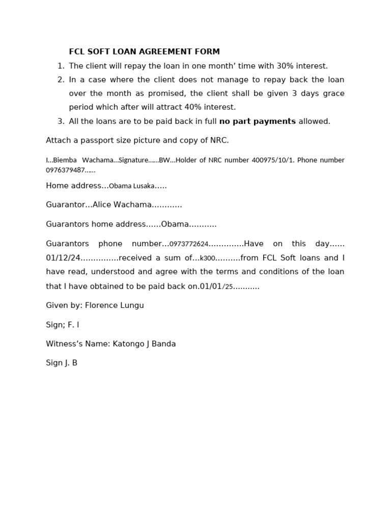 FCL Soft Loan Agreement Form | PDF