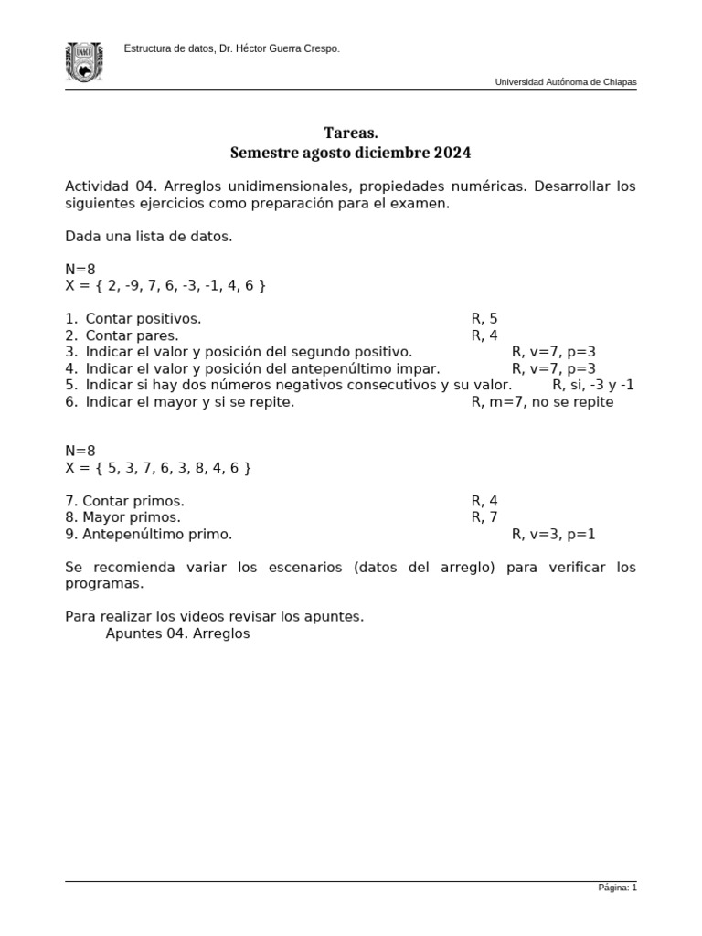 Actividad 04, Agodic2024, Ejercicios para El Examen Arreglos | PDF