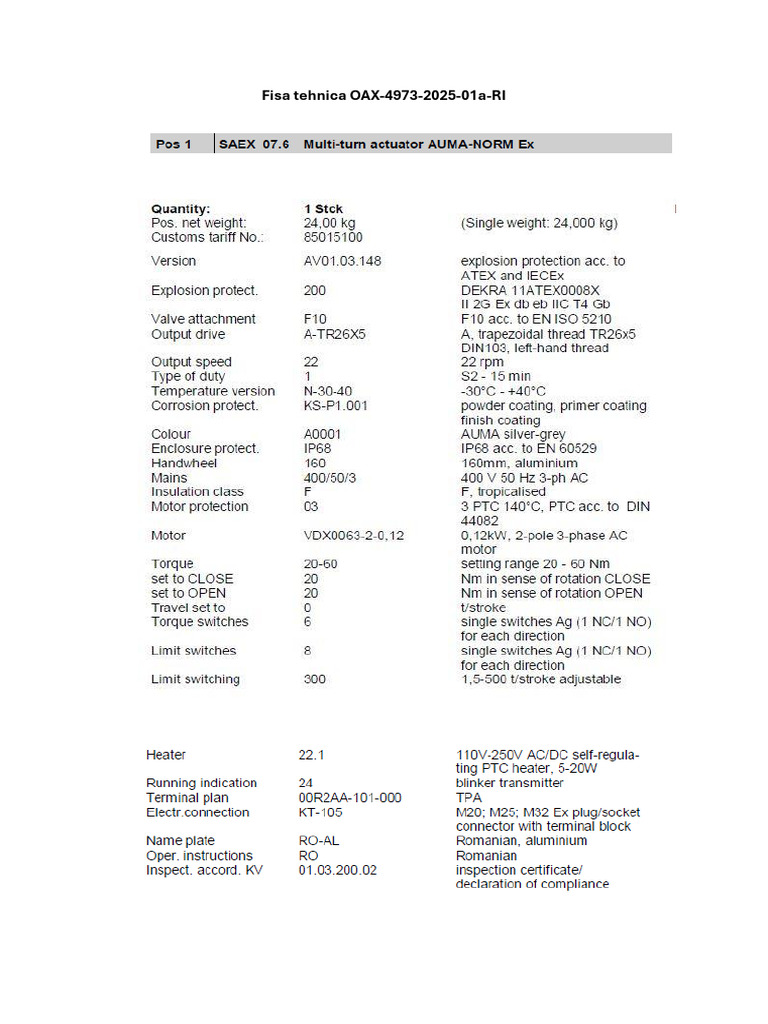 Fisa Tehnica OAX-4973-2025-01a-RI | PDF